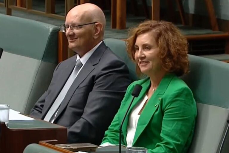 Jodie Belyea pays tribute to Peta Murphy in first speech