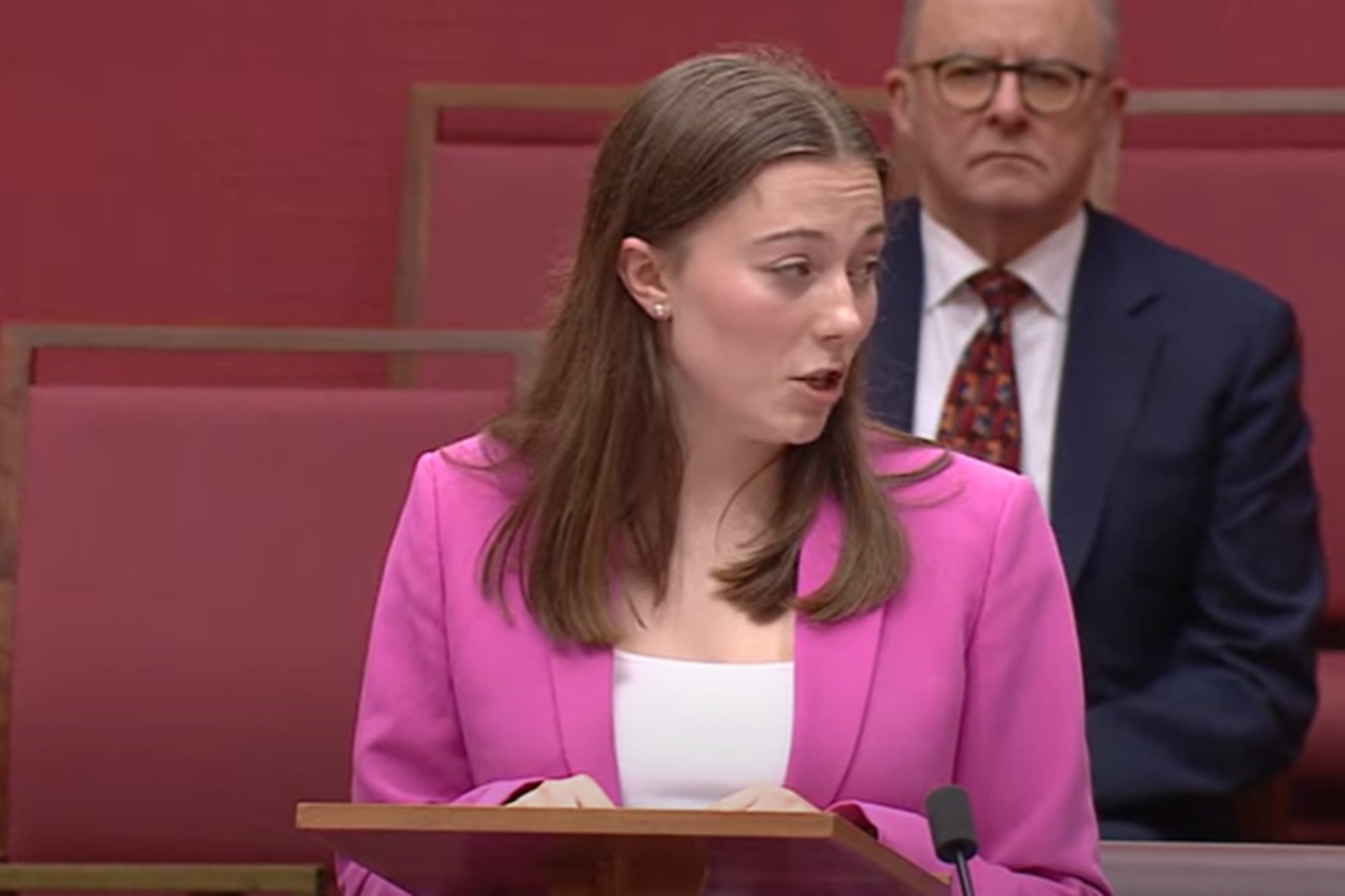 Youngest senator Charlotte Walker gives first speech to Parliament