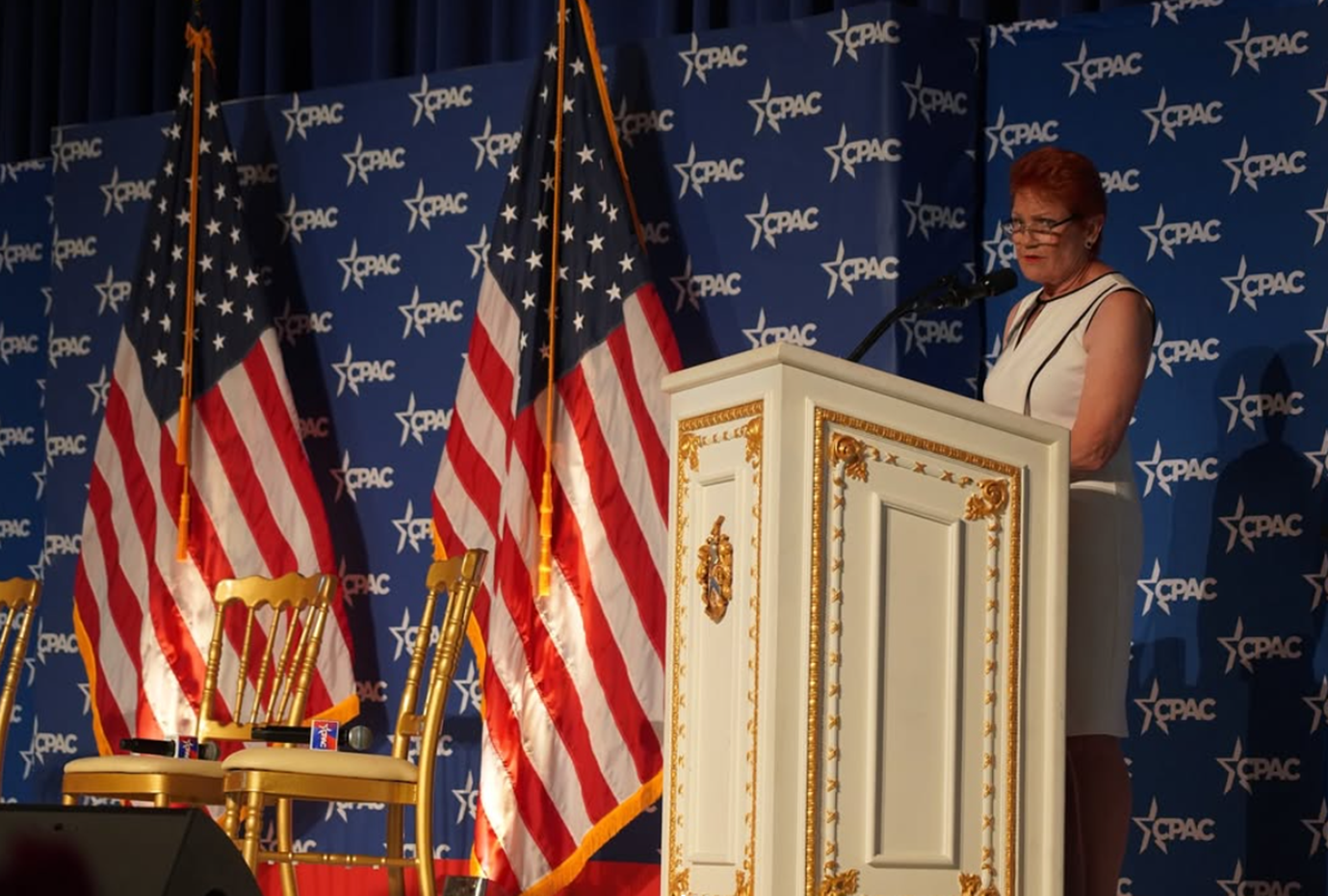 Pauline Hanson speaks at political event at Donald Trump's Mar-a-Lago